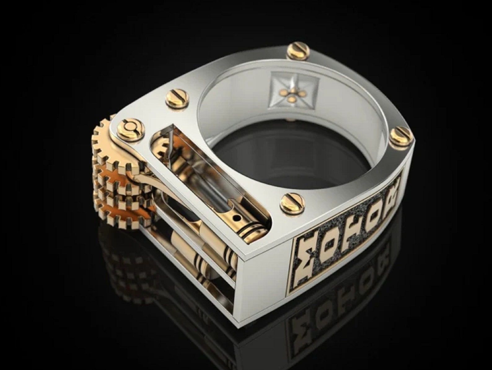 Ring Motor With Piston Two Tone Motor Ring Mechanic Gift Ring Vehicle ...