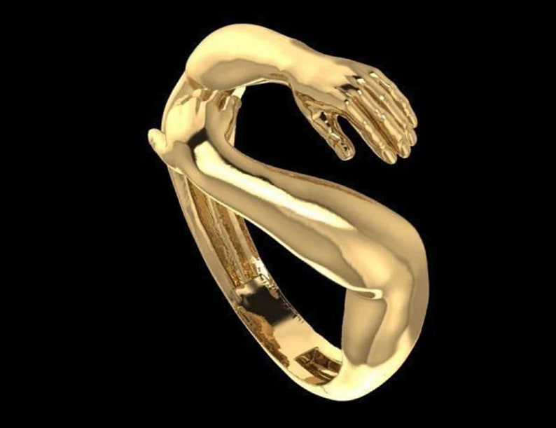 Hands Hugging Finger Ring 925 Sterling Silver Hug Ring Unique Silver ...