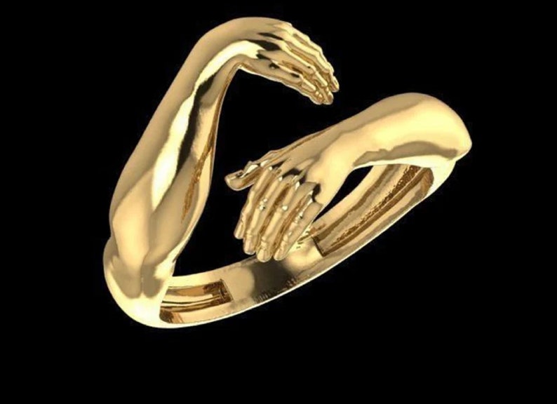 Hands Hugging Finger Ring 925 Sterling Silver Hug Ring Unique Silver ...