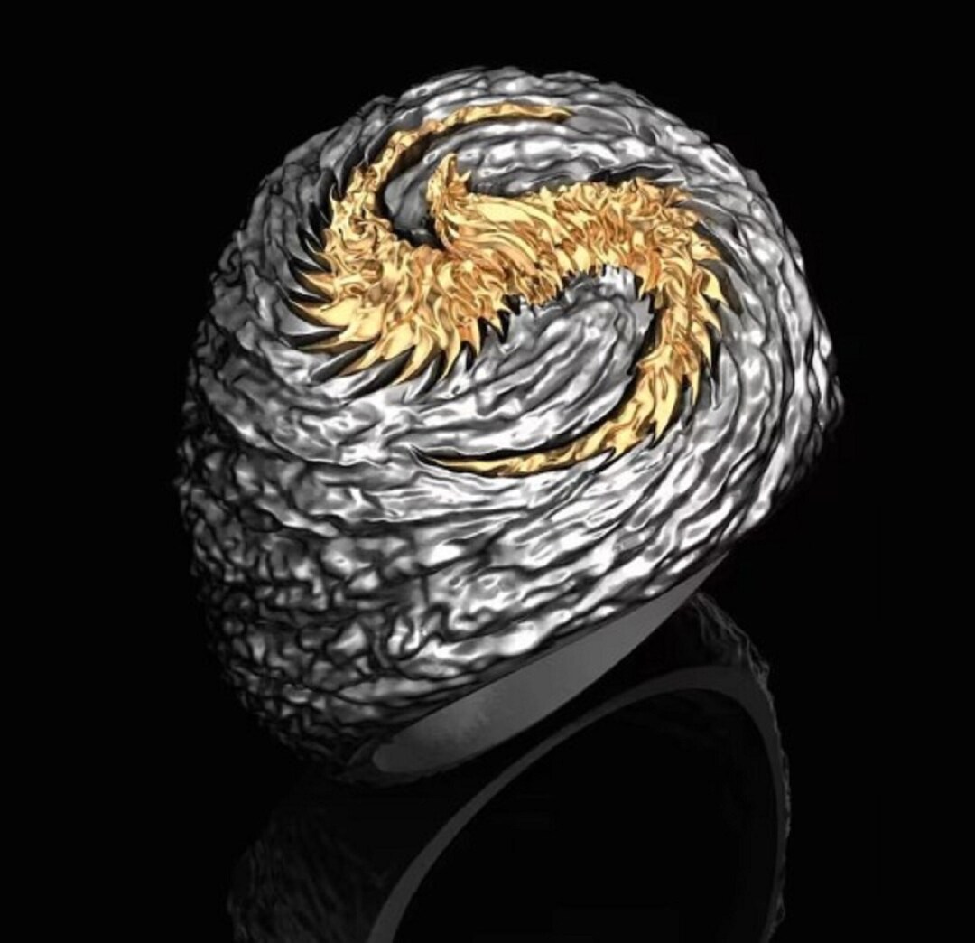 Sterling Silver Phoenix Fire Bird Men Ring Square Signet Ring, Best ...