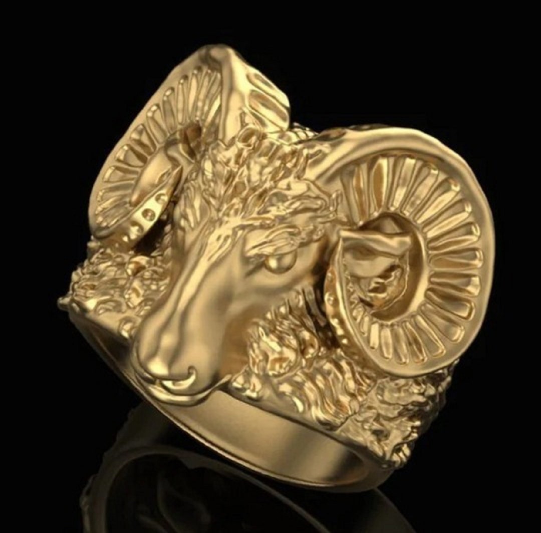 14K Gold Plated Ram Head Ring, Silver Ram Ring, Aries Ring,925 Silver ...
