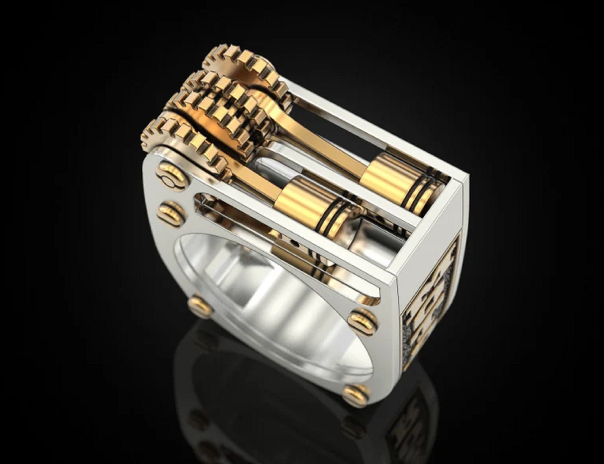 Ring Motor With Piston Two Tone Motor Ring Mechanic Gift Ring Vehicle ...
