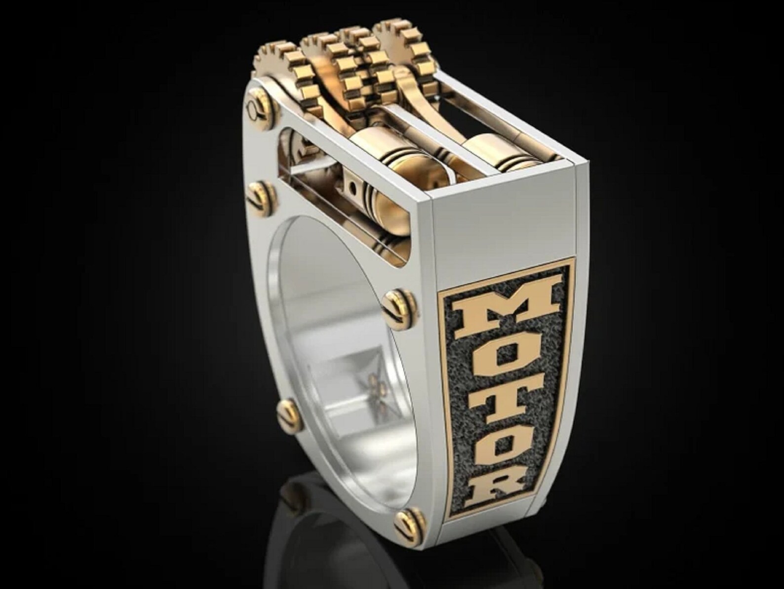 Ring Motor With Piston Two Tone Motor Ring Mechanic Gift Ring Vehicle ...