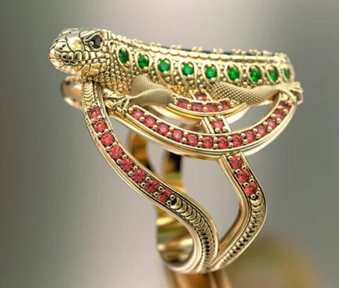 Lizard Diamond Ring, Unique Lizard Ring, 925 Silver Ring , Lizard ...