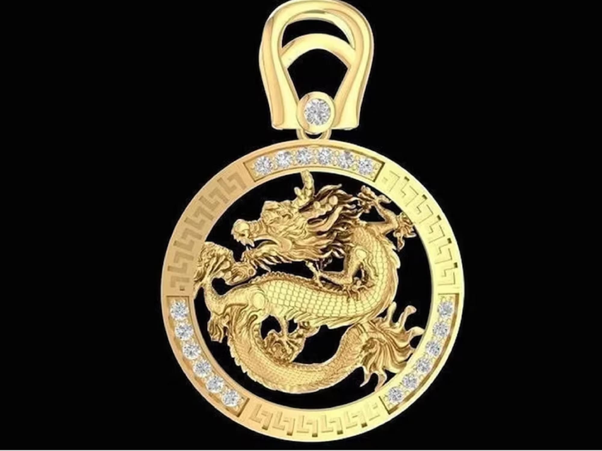 14k Gold Chinese Dragon Necklace, Personalized Chinese Dragon Pendant ...