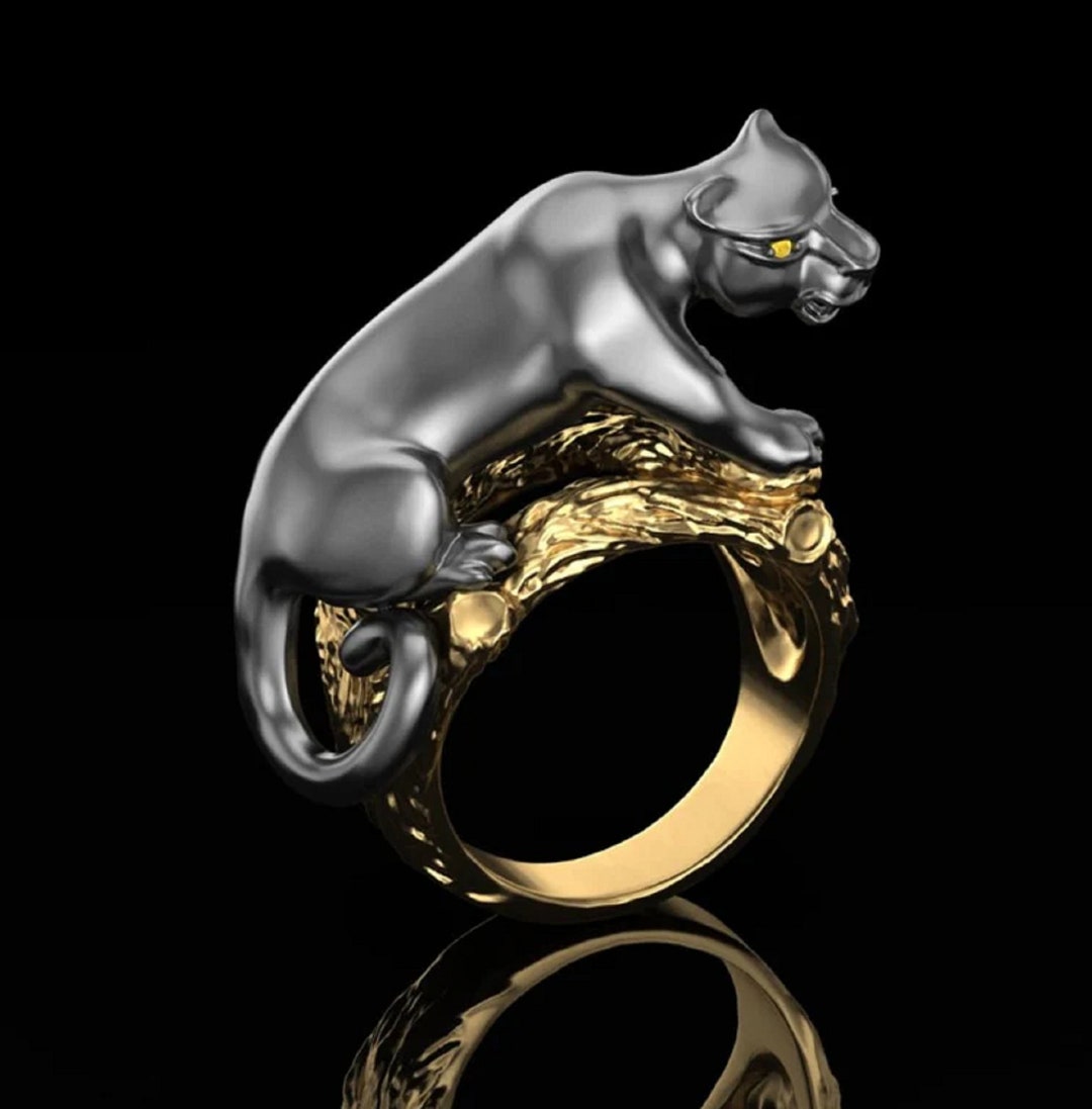 18K Gold Over Ring Panther Ring Jaguar Ring Tiger Ring Yellow Gold Ring ...