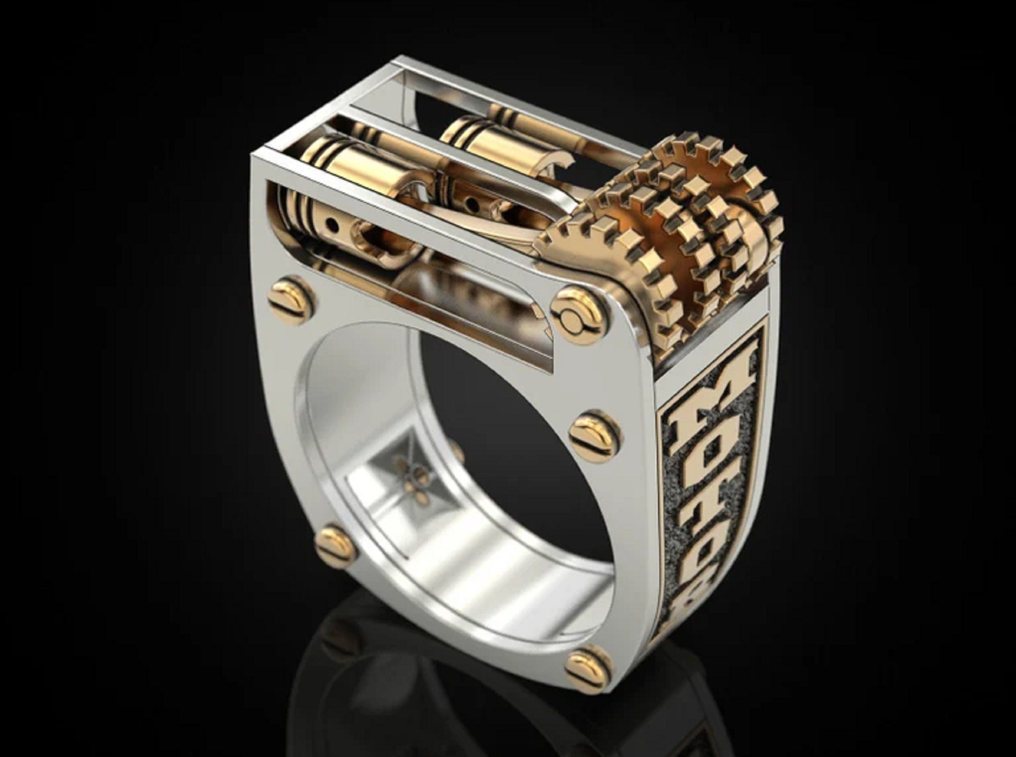 Ring Motor With Piston Two Tone Motor Ring Mechanic Gift Ring Vehicle ...