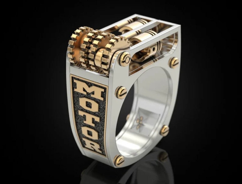 Ring Motor With Piston Two Tone Motor Ring Mechanic Gift Ring Vehicle ...