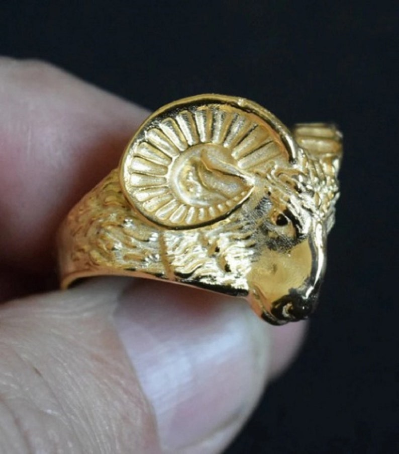 14K Gold Plated Ram Head Ring, Silver Ram Ring, Aries Ring,925 Silver ...