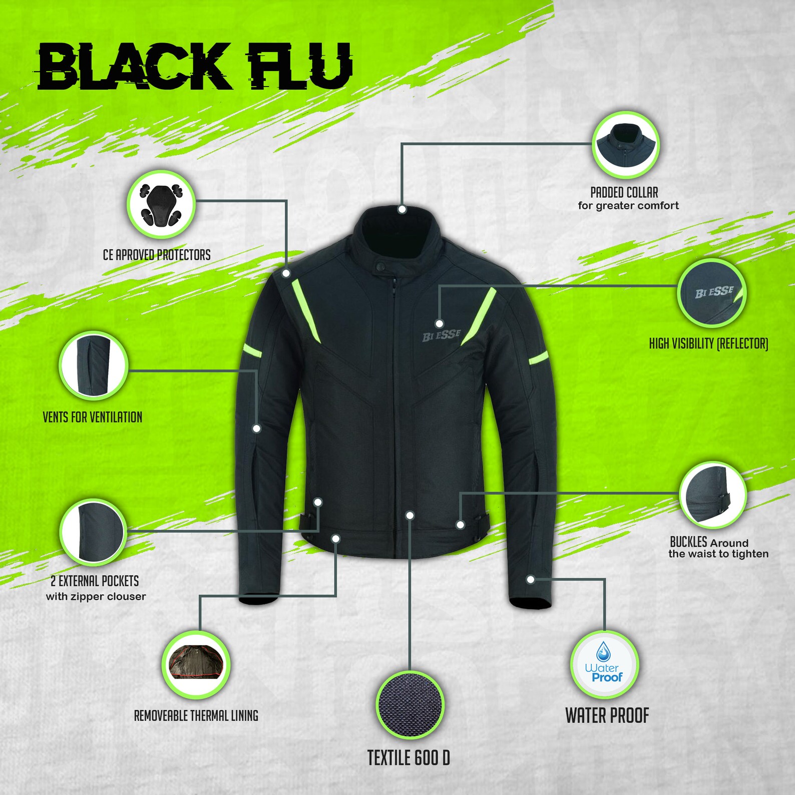 BIESSE Swiftrider Men's Jacket Dualsport Enduro Waterproof CE Armored ...