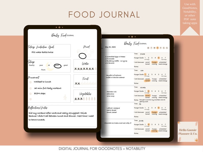 Digital Food Journal, Food Log, Food Diary, Meal Tracker, PDF Journal ...
