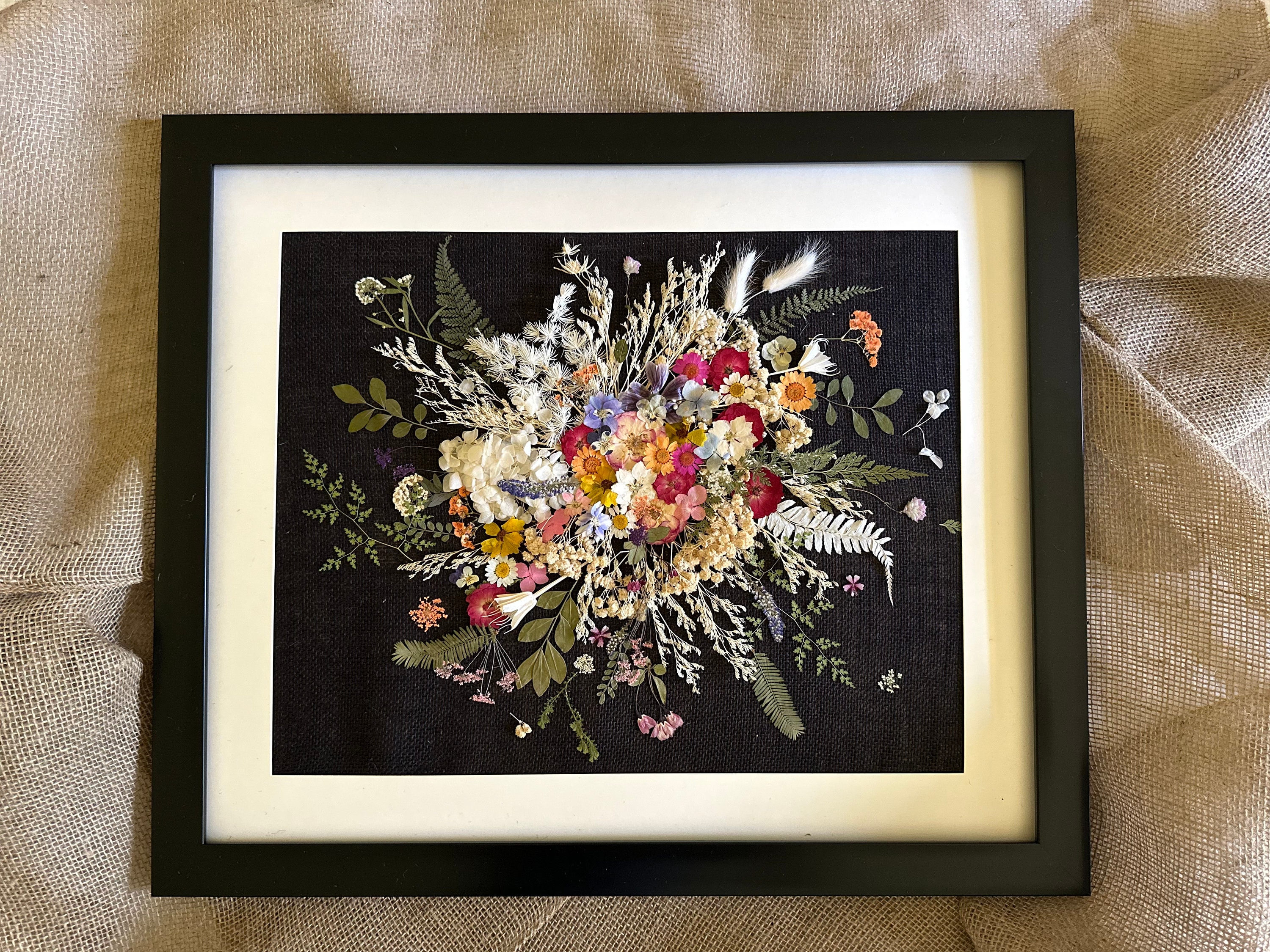 Pressed Flower Art Dried Flowers Wall Art in Large Black Hanging Frame ...