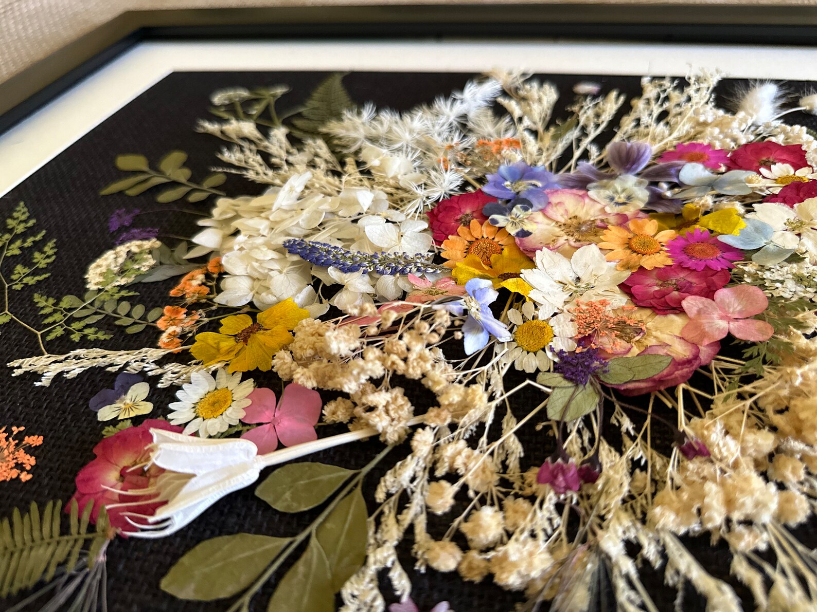 Pressed Flower Art Dried Flowers Wall Art in Large Black Hanging Frame ...