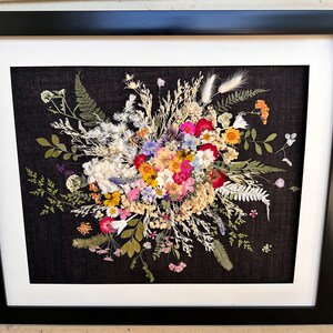 Pressed Flower Art Dried Flowers Wall Art in Large Black Hanging Frame ...