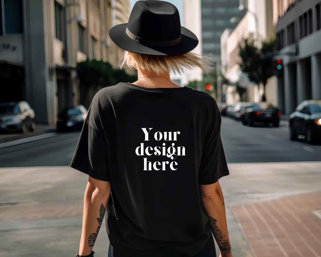 Back Bella Canvas 3001 Black Mockup - Tshirt Model Oversized Mockup ...