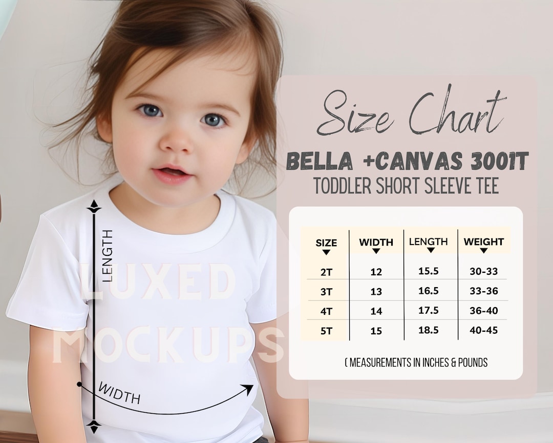 Bella Canvas 3001T Size Chart, Toddler Shirt Size Chart, Kids Tshirt ...