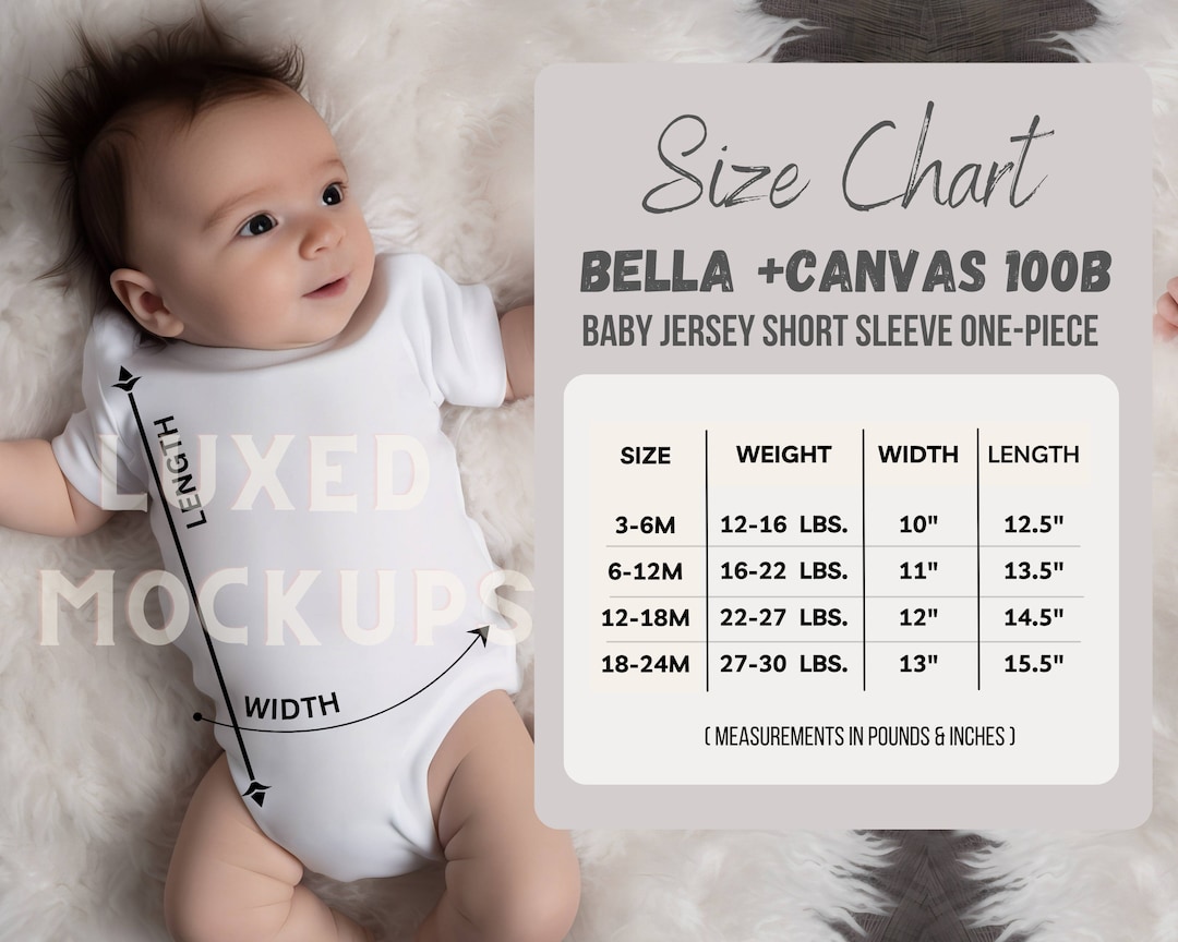 100B Onesie Size Chart, Bella Canvas 100B Baby Short-sleeve One-piece ...