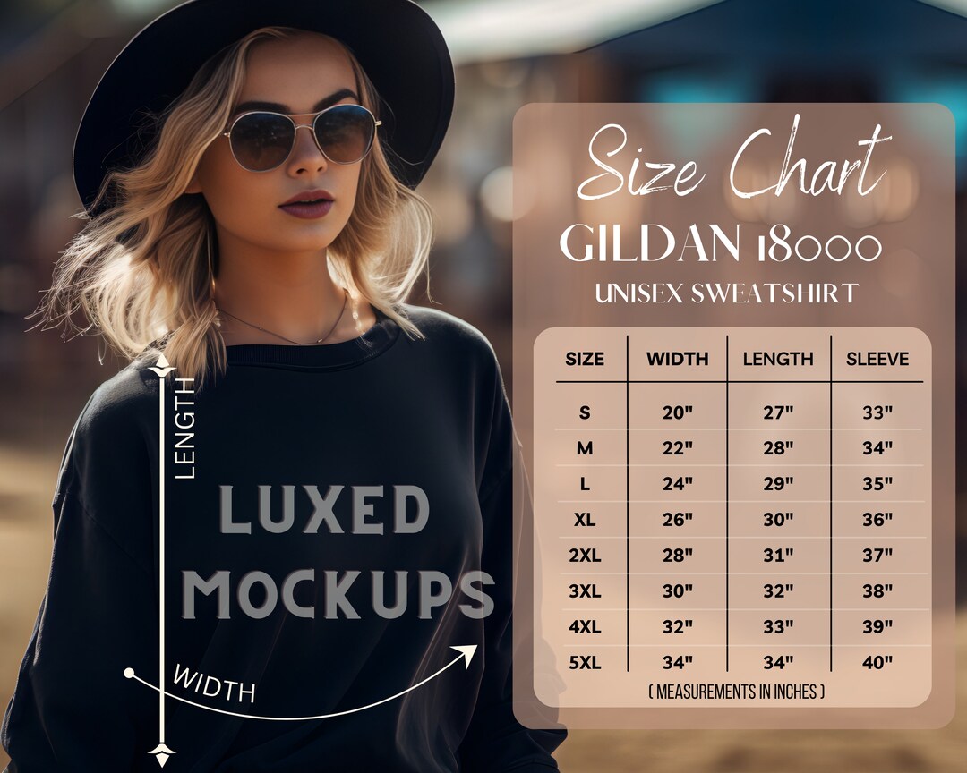 Gildan 18000 Size Chart | Hanging Size Chart for Gildan | Gildan 1800 ...