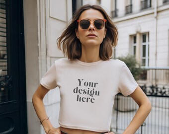 White Champion Cropped Tee Mockup Champion T453W Crop Top Mockup White ...