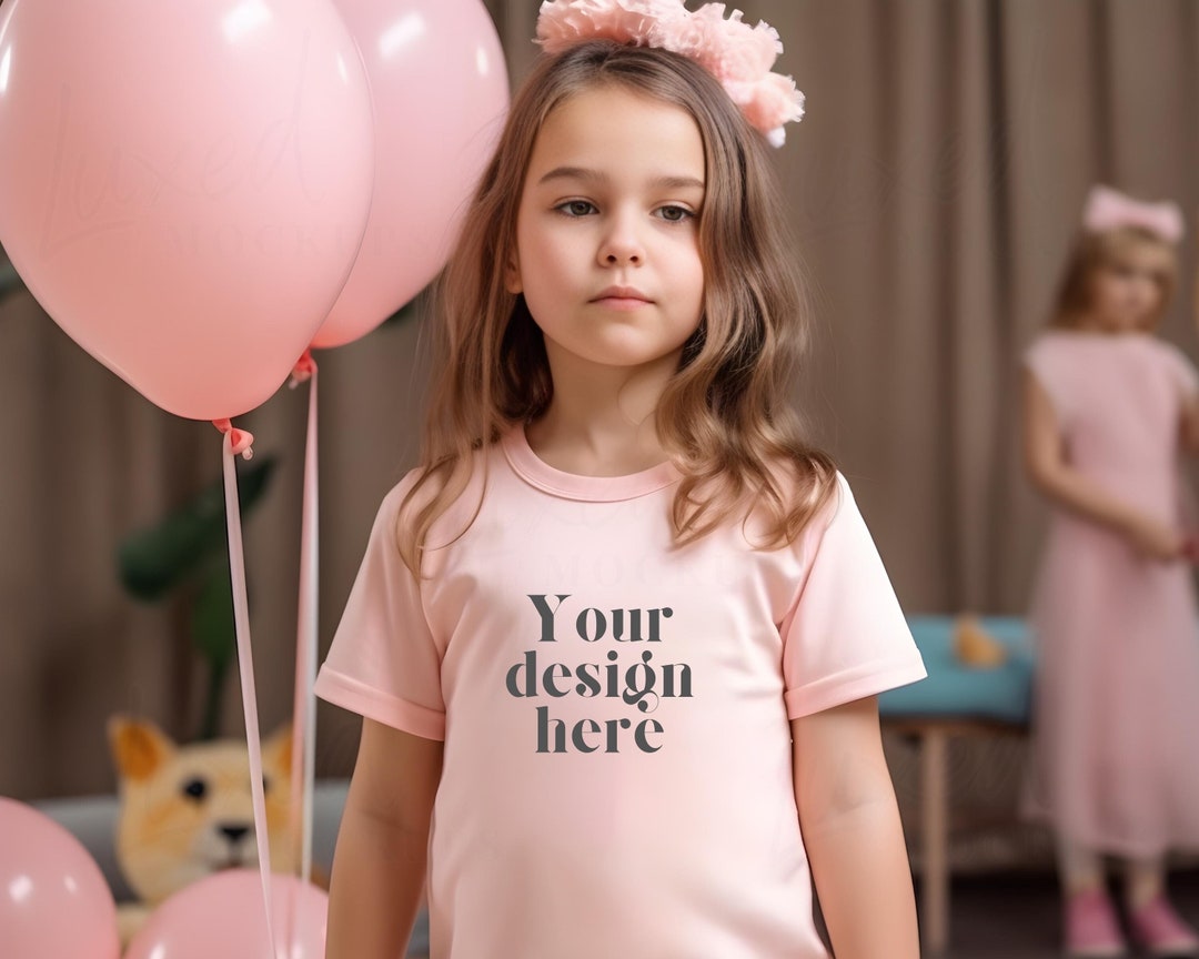 Birthday 5000B Pink Toddler Girl Kids Mockup Kid Modelled Shirt Mockups ...
