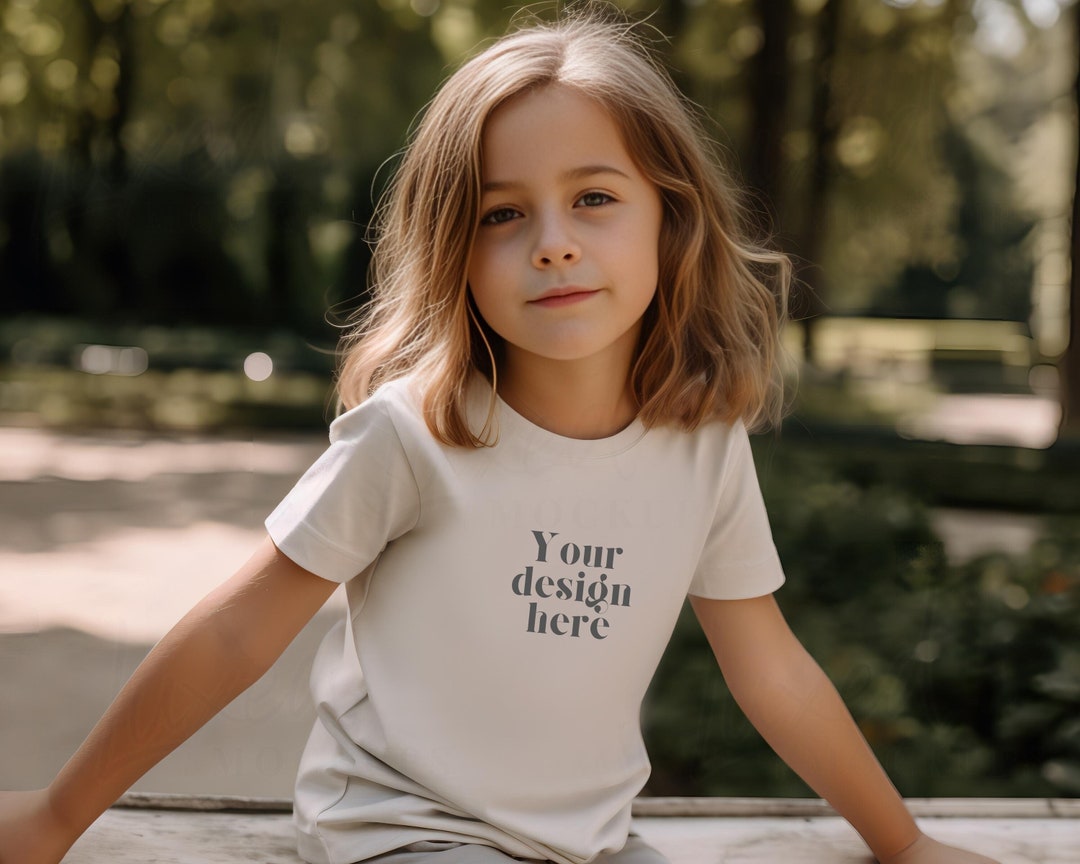 Kids Modelled Natural T-shirt Mockup, Bella Canvas 3001T Model, Heather ...