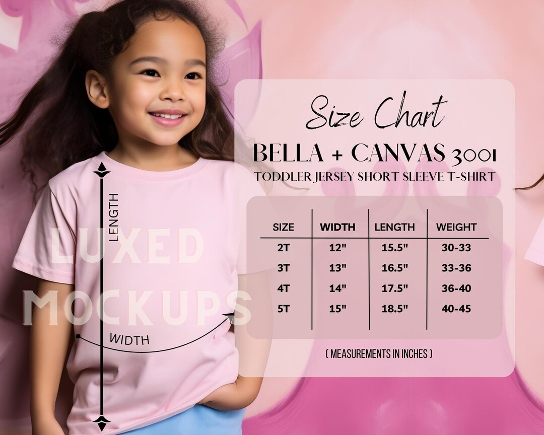 Bella Canvas Size Chart Youth | Bella Canvas 3001T Mockup Size Chart ...