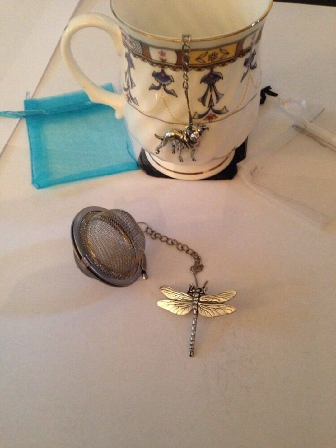 C3 Dragonfly Pewter on a Tea Leaf Infuser Stainless Steel Sphere ...