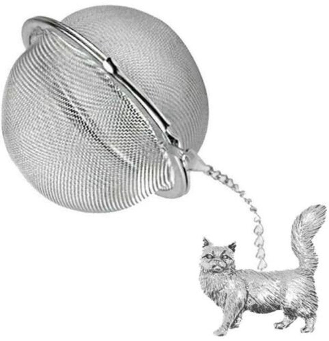 Ppc07 Maine Coone Cat Pewter on a Tea Leaf Infuser Stainless Steel ...