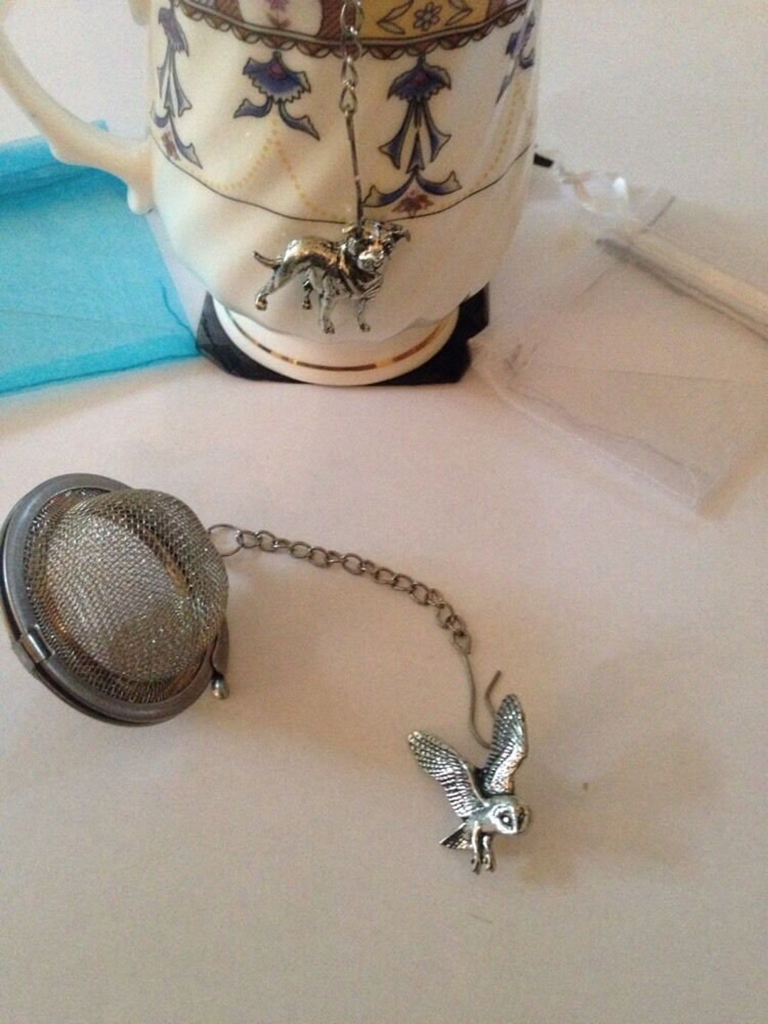 B19 Barn Owl Pewter on a Tea Leaf Infuser Stainless Steel Sphere ...