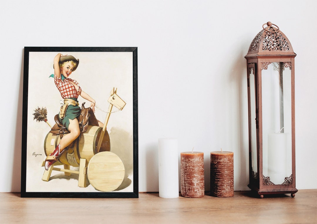 Gil Elvgren Cow Girl Retro Cowboy Girl Art Cowboy Gift Ready to Hang ...