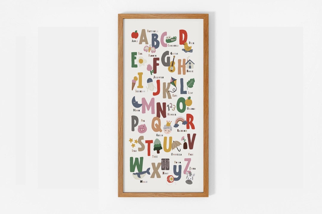 Alphabet Poster, Illustrated Kids Educational Wall Art , Homeschool ...