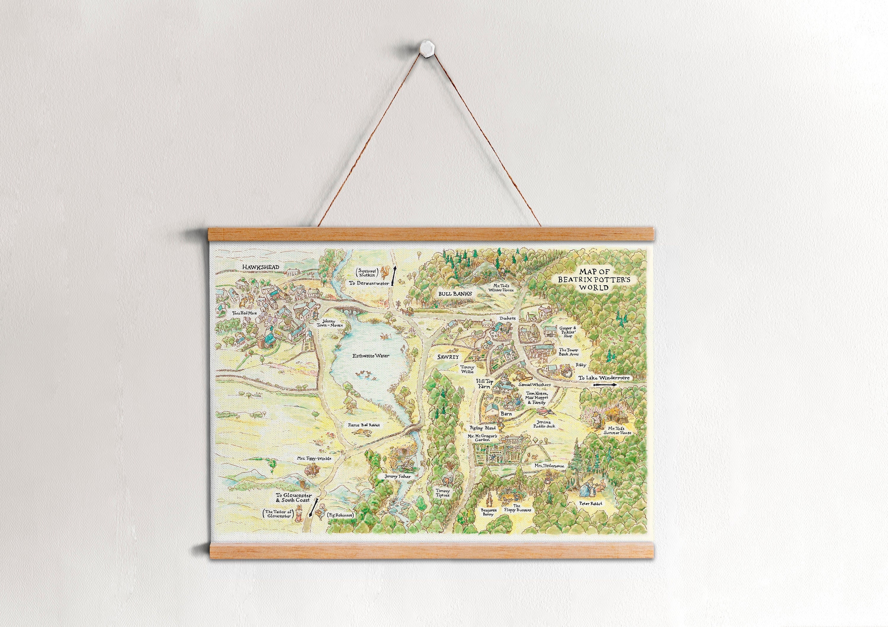 Peter Rabbit Watercolor Hanging Map - Kids Room Wall Decor - Nusery ...