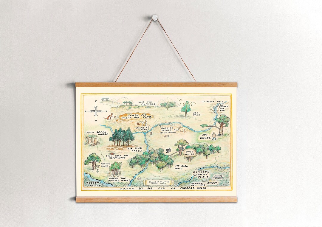 Winnie the Pooh Canvas Hanging Map - 100 Acre Wood Map - Kids Room Wall ...