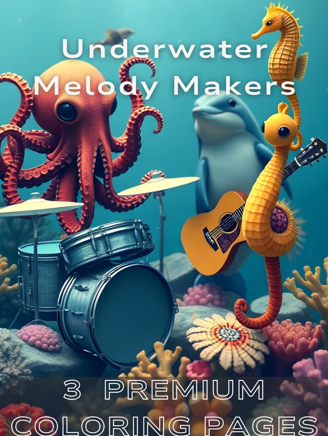 Underwater Melody Makers Premium Coloring Book – 3 Digital Pages (mini ...