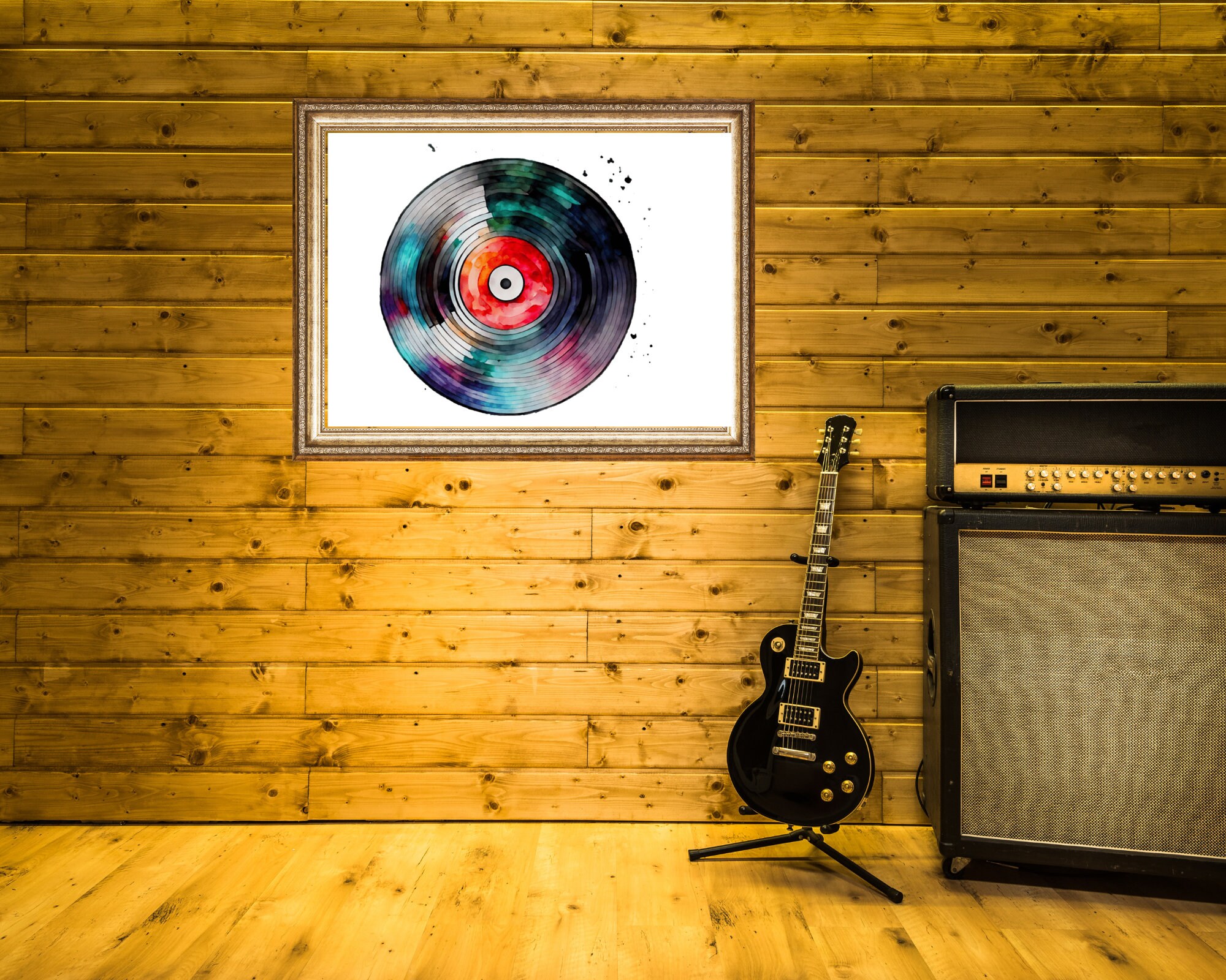 Vinyl Record Digital Retro Wall Art Poster Print Vibrant Color Splash ...