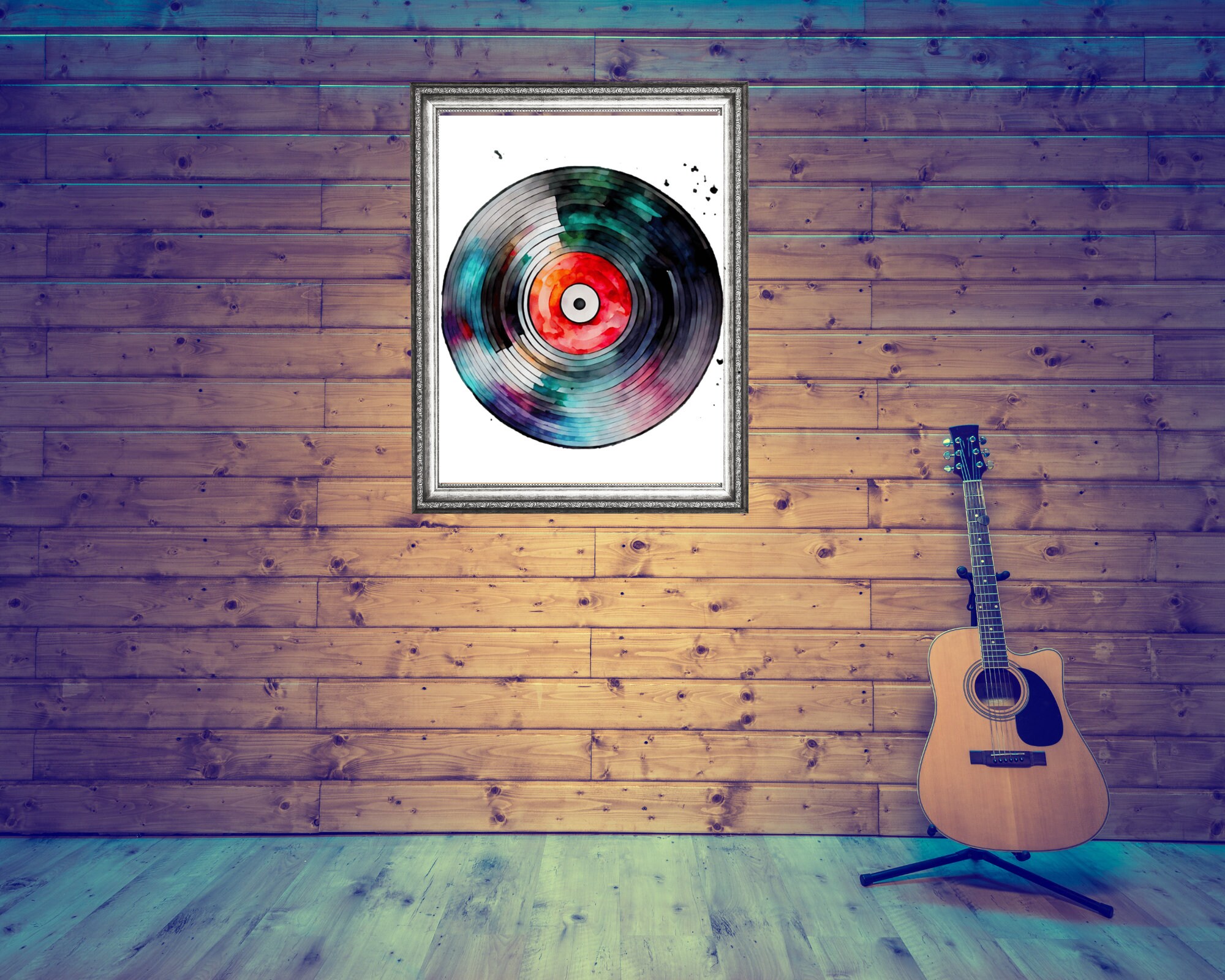 Vinyl Record Digital Retro Wall Art Poster Print Vibrant Color Splash ...