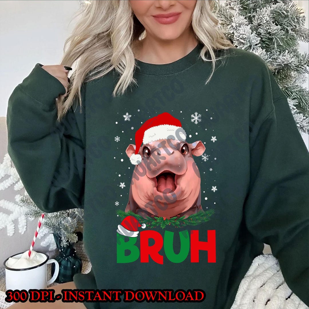 Meme Moo Deng Santa Hat Bruh Christmas Moo Deng Lover Png, Christmas ...