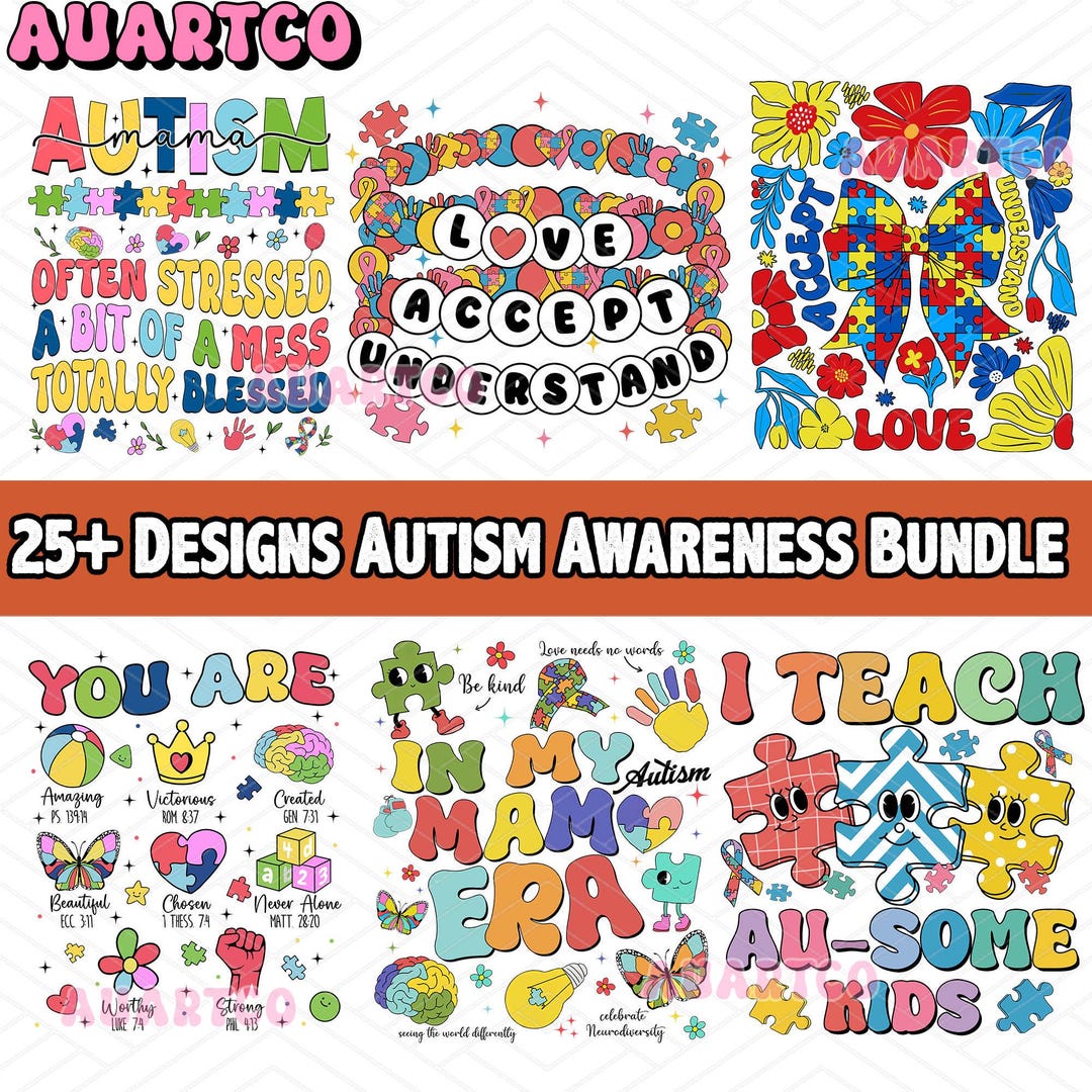 25 Autism Designs Bundle, Autism Awareness Png Bundle, Autism Awareness ...