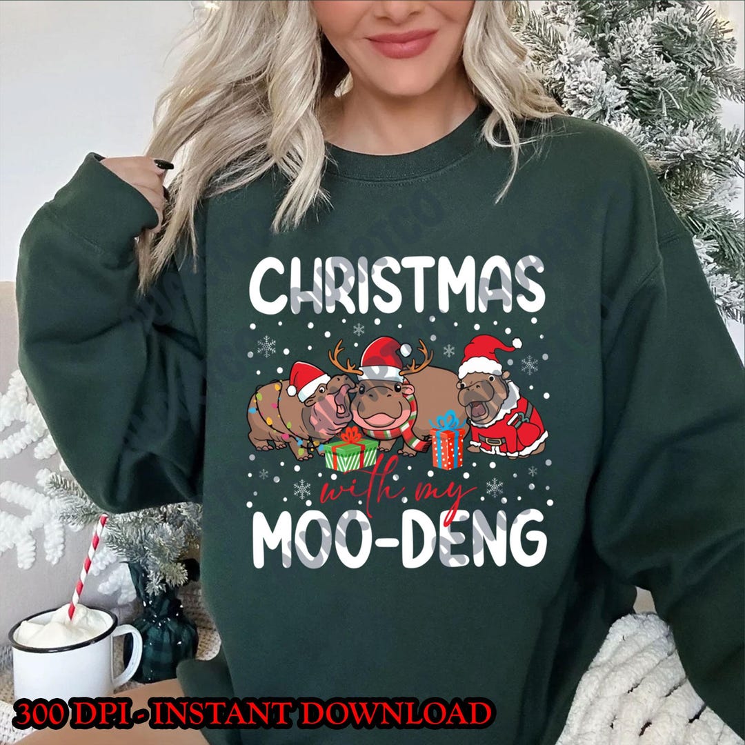 Moo Deng Christmas Png, Moo Deng Bootleg PNG, Baby Hippo Png, Coquette ...
