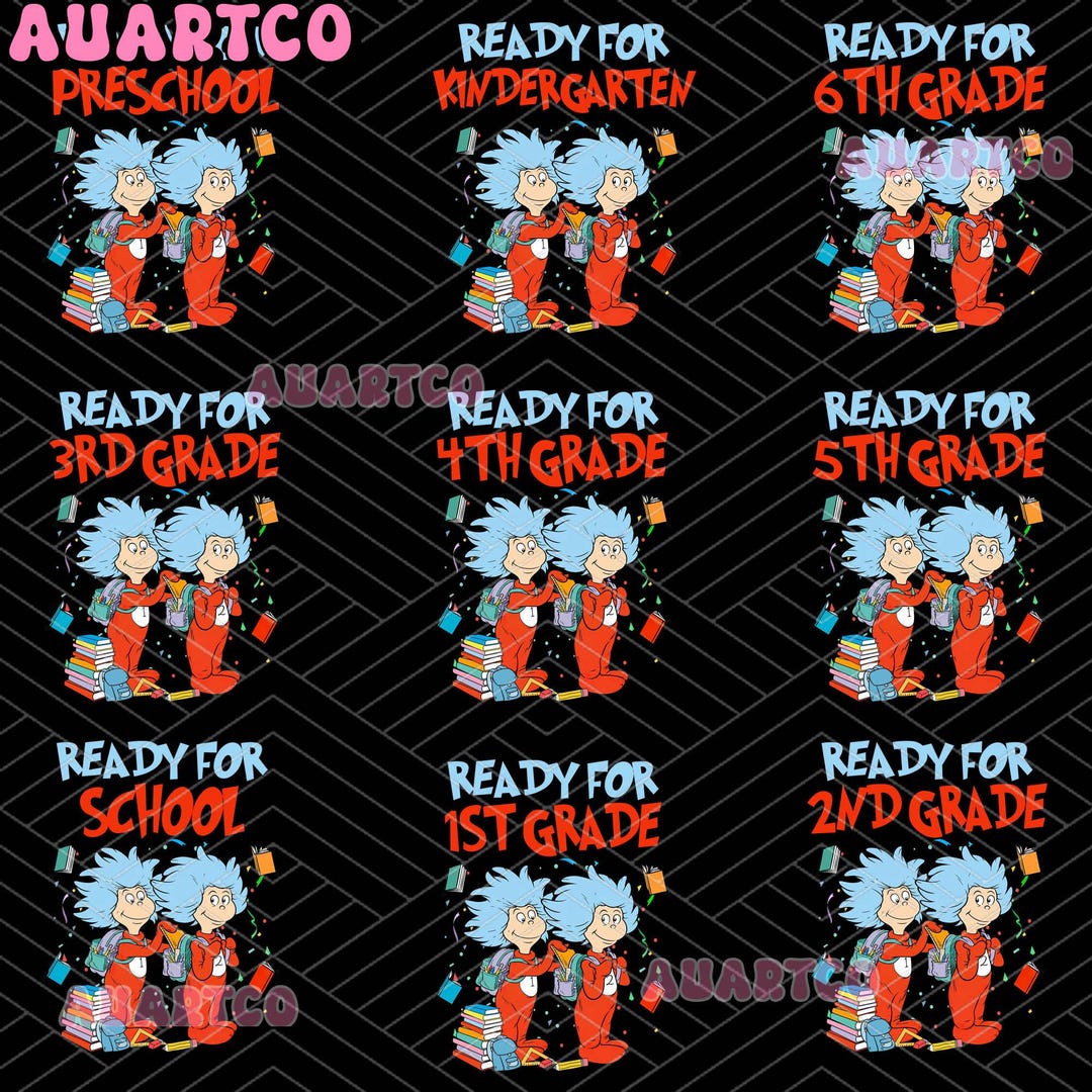 9+ Dr Seuss Back to School Png Bundle, Reading Day Png, Thing 1 Thing 2 ...
