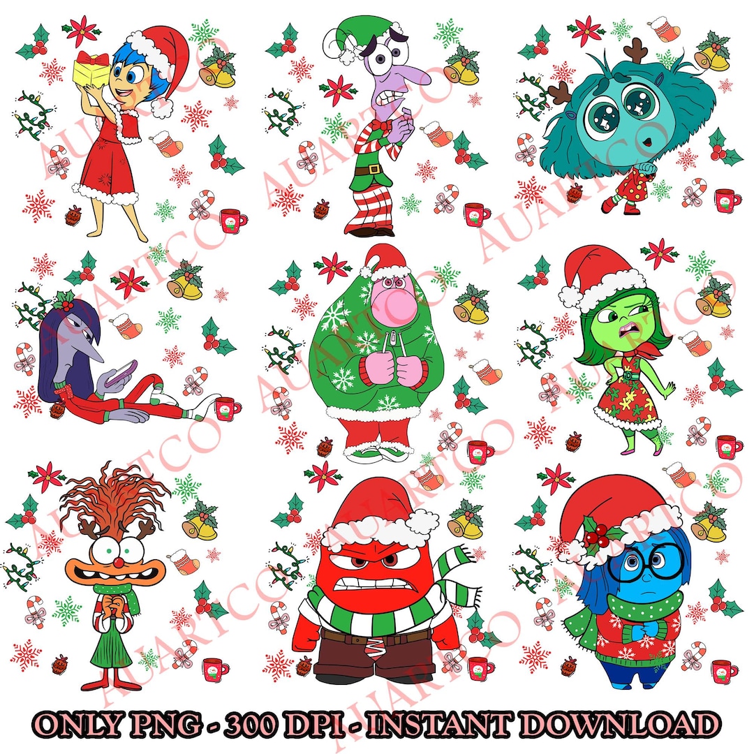 Inside Out Christmas Png Bundle, Cartoon Emotions Friends Christmas Png ...