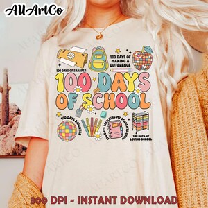 Retro Groovy 100 Days of School Png, 100 Days Smarter Png, 100 Days ...