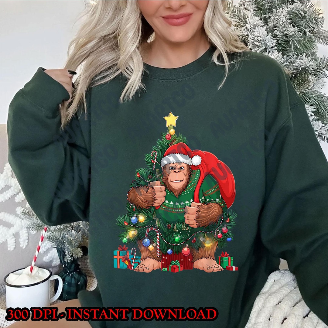 Bigfoot Santa Christmas Tree Lights Sasquatch Png, Bigfoot Santa ...