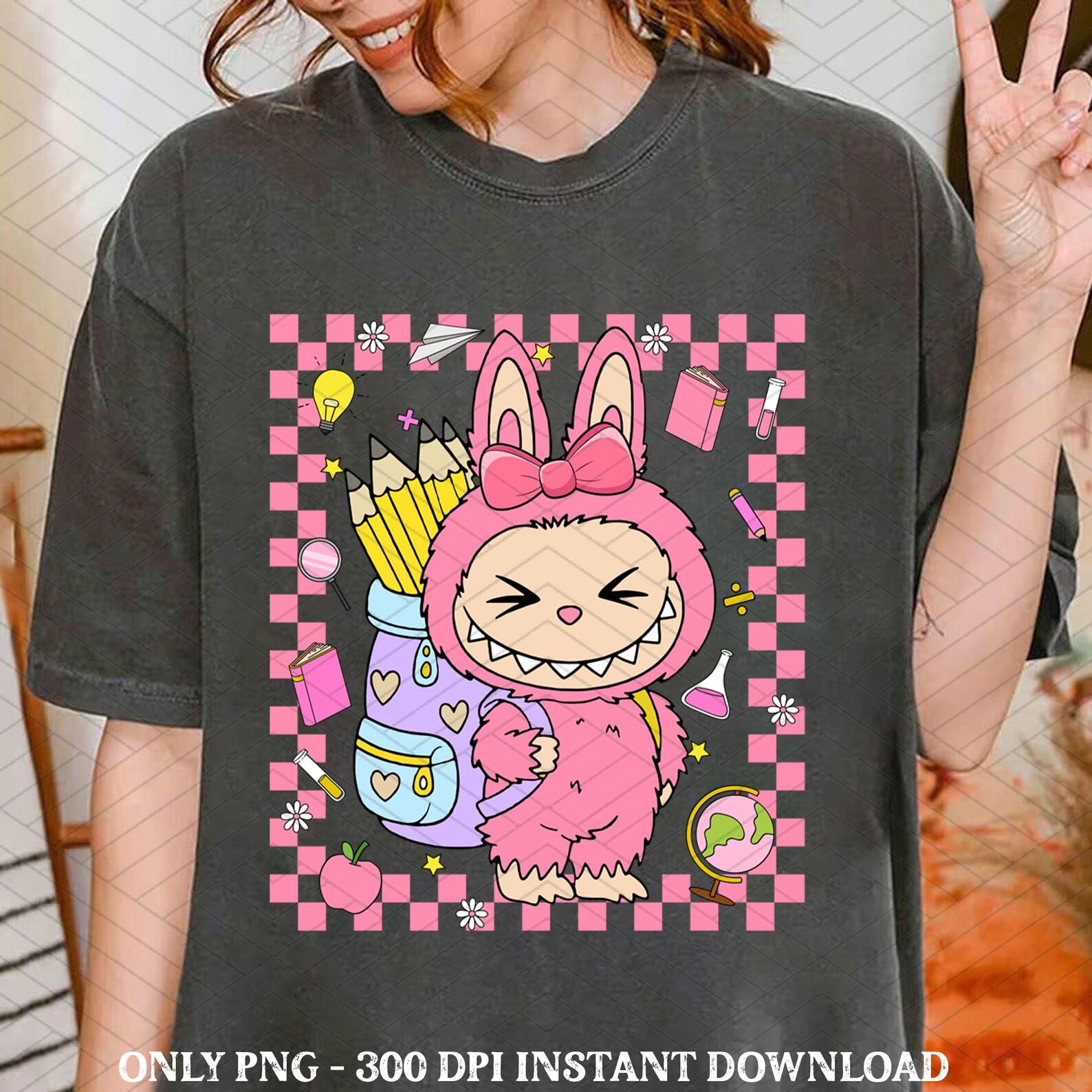 Cartoon School Labubu Girl Png, Labubu Back to School PNG, Cute Cartoon ...