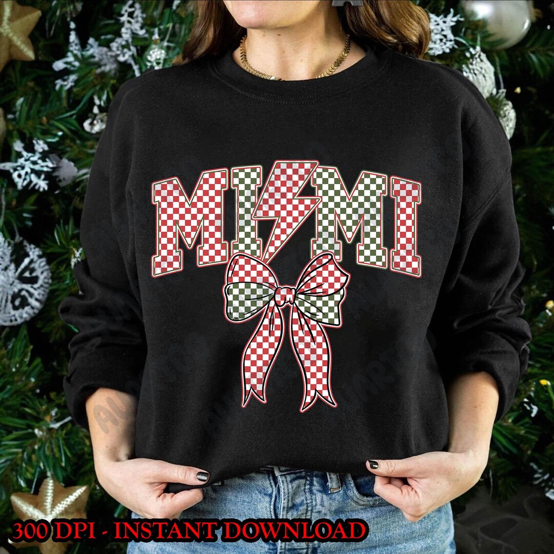 Retro Lightning Bolt Checkered Mimi Christmas Png, Coquette Christmas ...