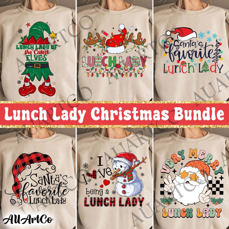 25 Lunch Lady Christmas Png Bundle, Santa's Favorite Lunch Lady Png, Be ...