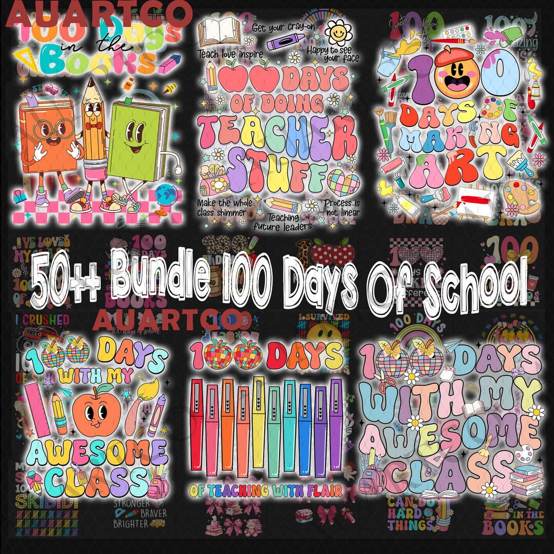 100 Days of School PNG Bundle, 100th Day of School Png, 100 Days Png ...