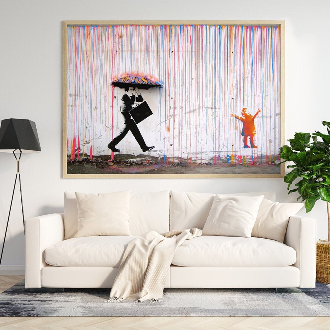 Banksy Rainbow Rain Canvas Banksy Rainbow Rain Banksy Coloured Rain Banksy Print Banksy Wall