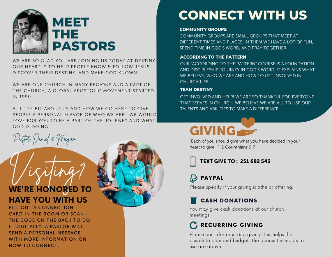 Church Bi Fold Brochure, Worship Guide Editable Canva Template, Modern ...