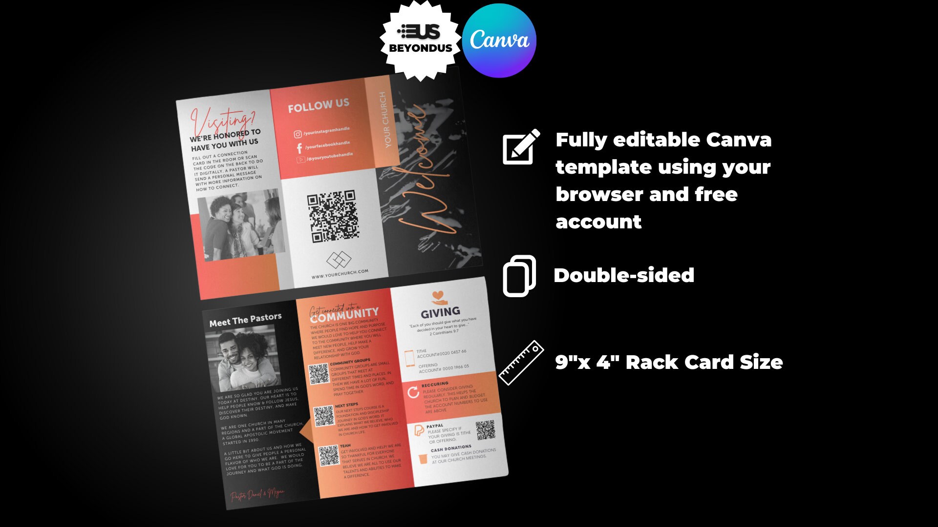 Church Brochure Canva Template. Blue Editable Information Tri Fold ...